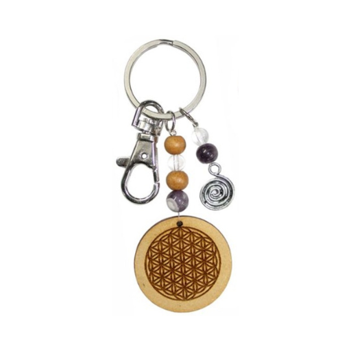 Keychain - Wooden Flower Of Life - Awakening Lotus