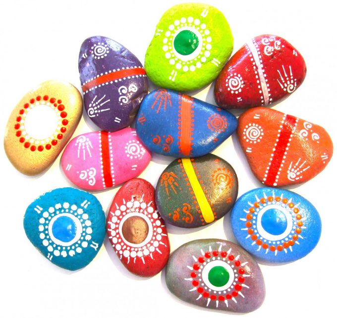 Hand Painted River Stones - Aboriginal Message Rocks - Awakening Lotus